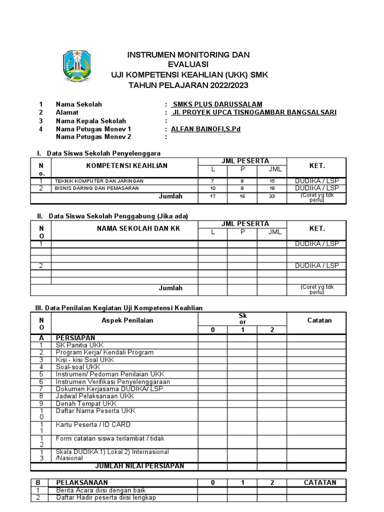 Instrumen Monev Ukk 2023 | PDF