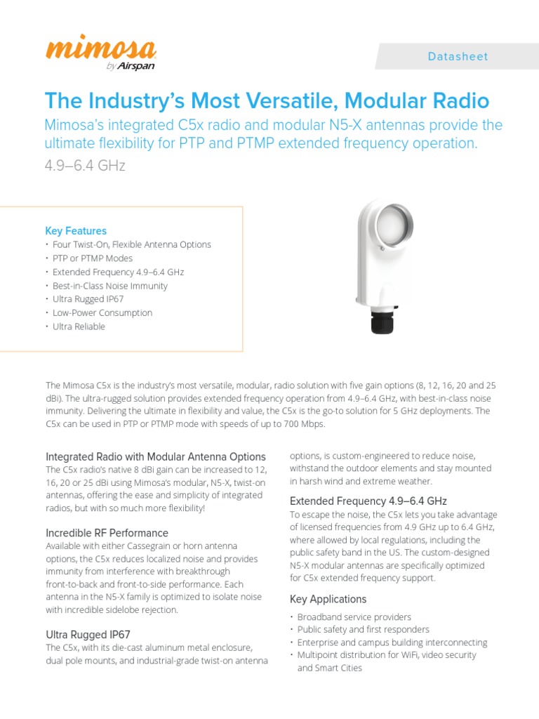 Mimosa by Airspan C5x Datasheet - DS 0016 30 IP67 | PDF | Wi Fi ...