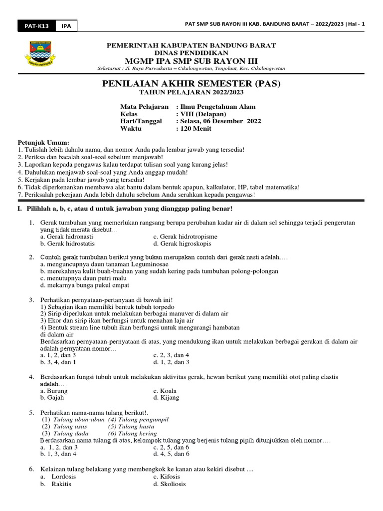 Soal Pas Kelas 8 | PDF