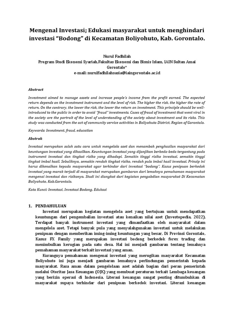 JURNAL ABDIMAS-Waspada Investasi Bodong | PDF | Pengelolaan Keuangan & Uang | Ilmu Sosial