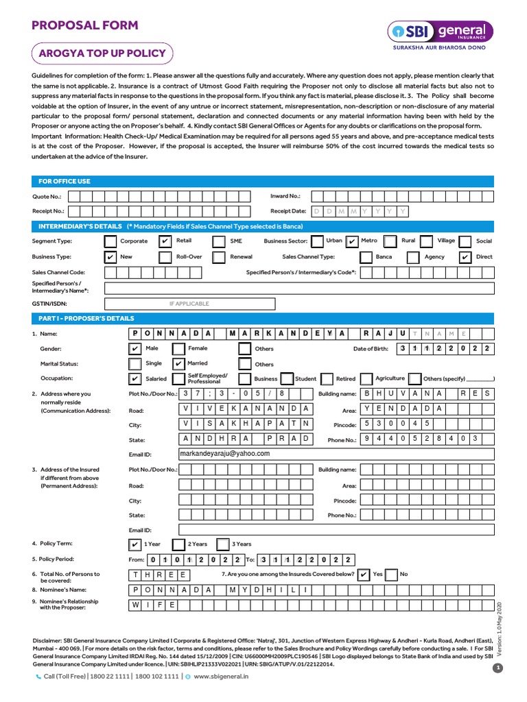 0 Proposal Form Top Up SUBMITTED BY Markandeya Raju PDF | PDF ...