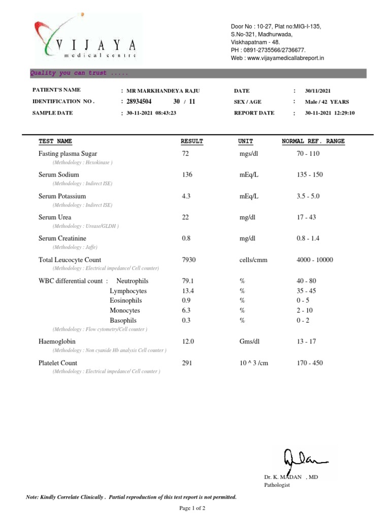 Markandeya Raju Test Reports 30.11.2021 PDF | PDF | Medicine | Animal ...
