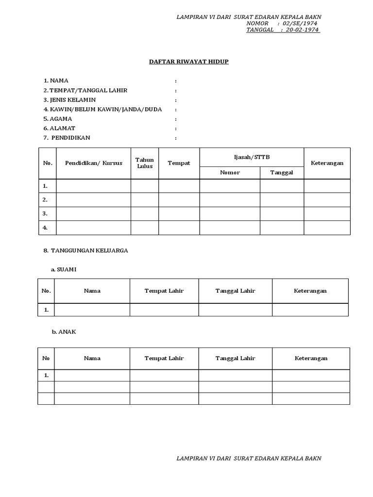 Contoh Daftar Riwayat Hidup PNS | PDF | Hukum