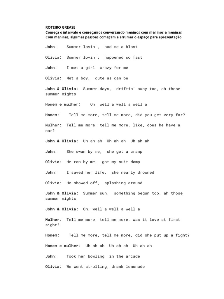 Roteiro Grease | PDF