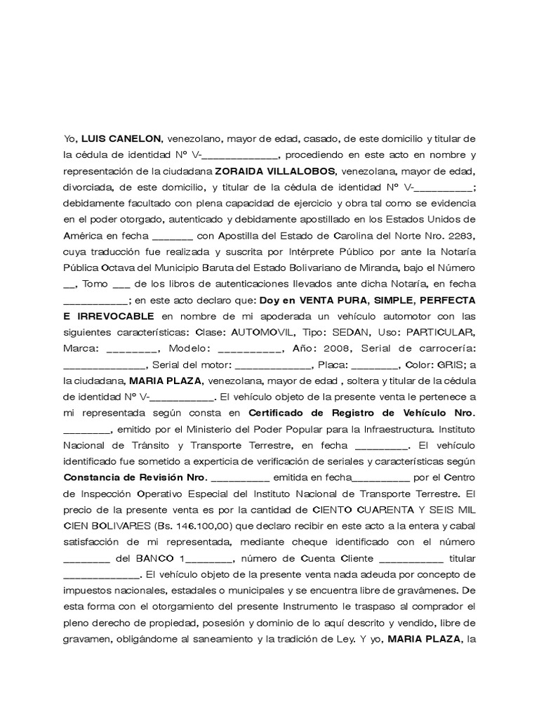 Venta de Vehículo Por Apoderado | PDF | Derecho