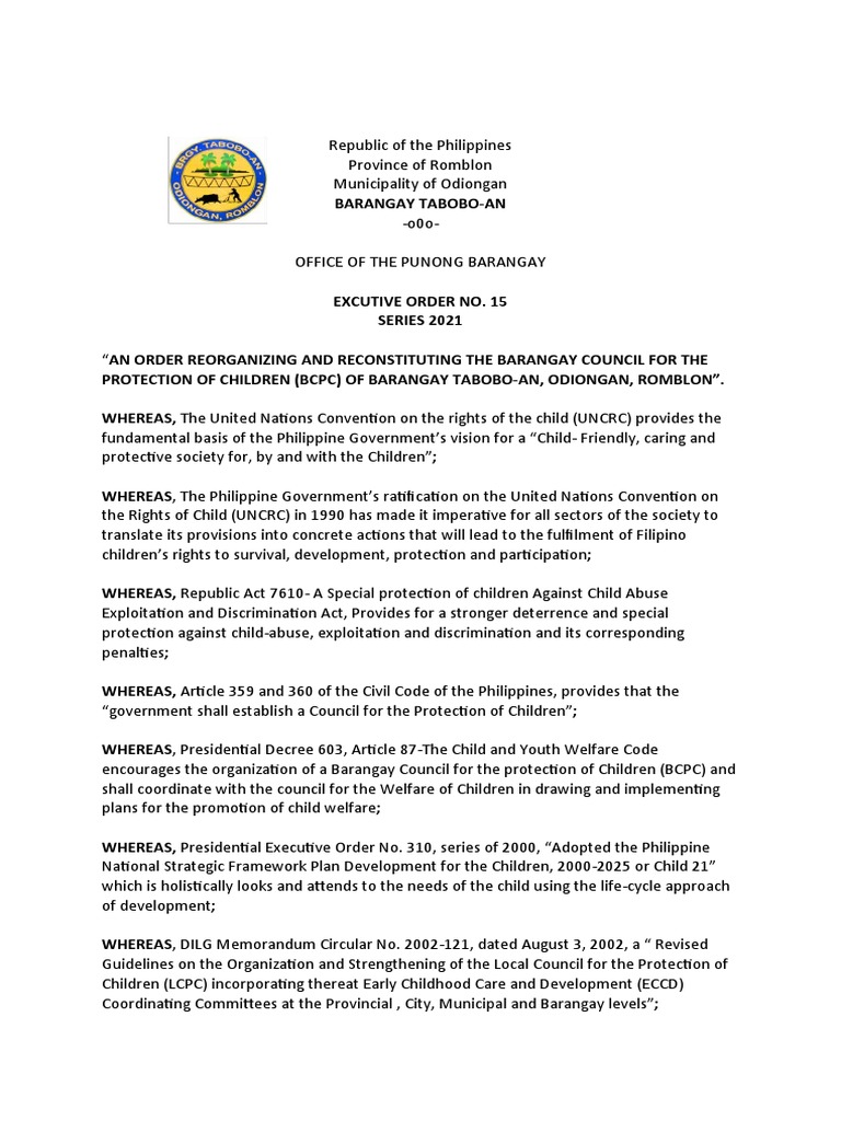 BCPC E.O Tabobo-An | PDF | Convention On The Rights Of The Child ...