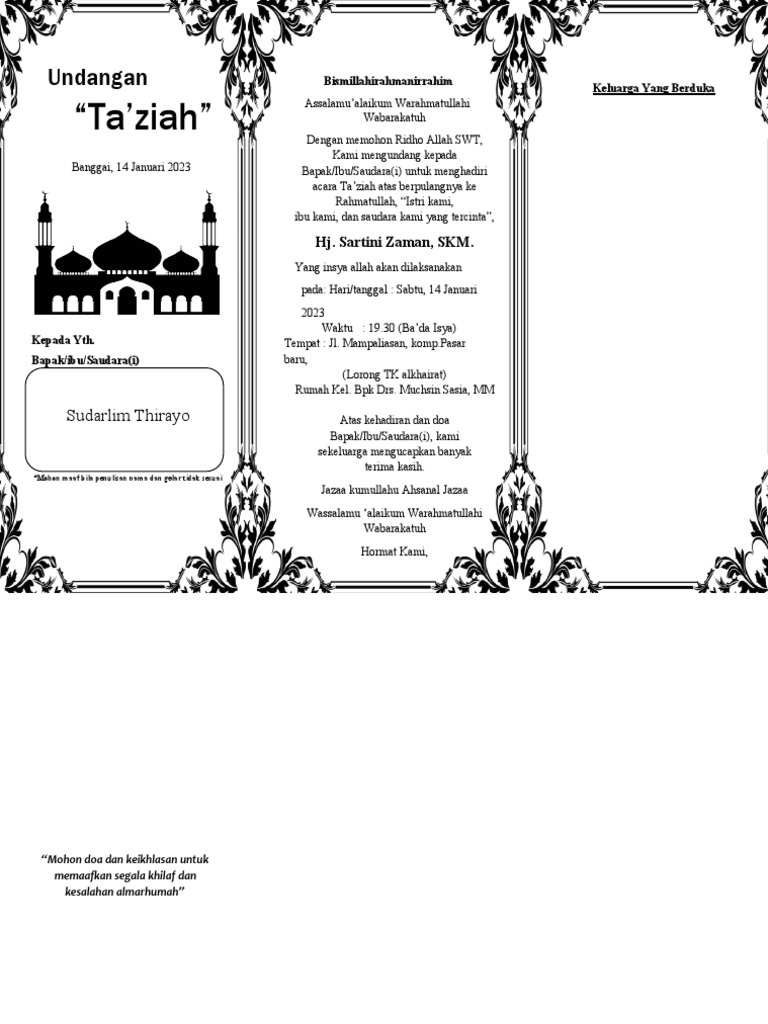 Undangan Taziah Yunita Thirayo | PDF