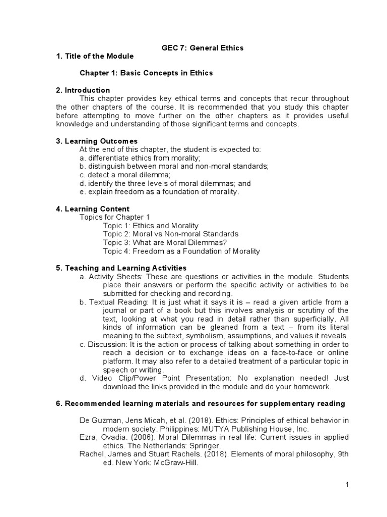 GEC7 Ethics Chapter Modules As One With Complete References | PDF ...