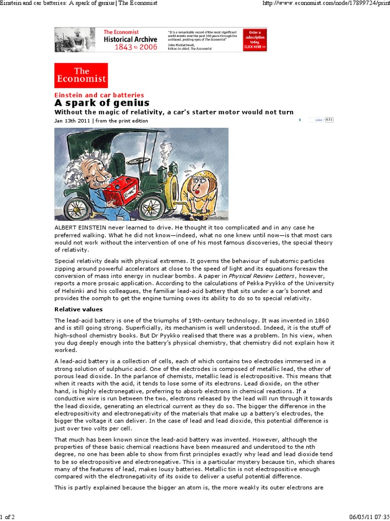 Einstein and Car Batteries - A Spark of Genius From The Economist | PDF ...