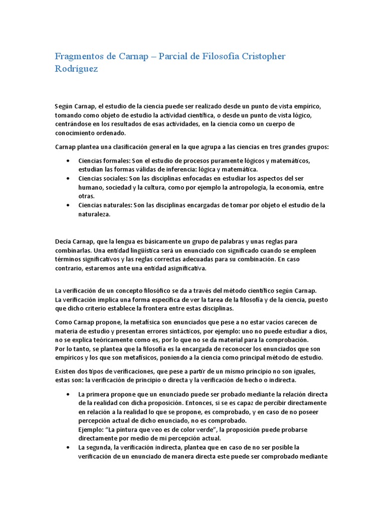 Ciencia y Filosofía según Carnap | PDF | Science | Proposición