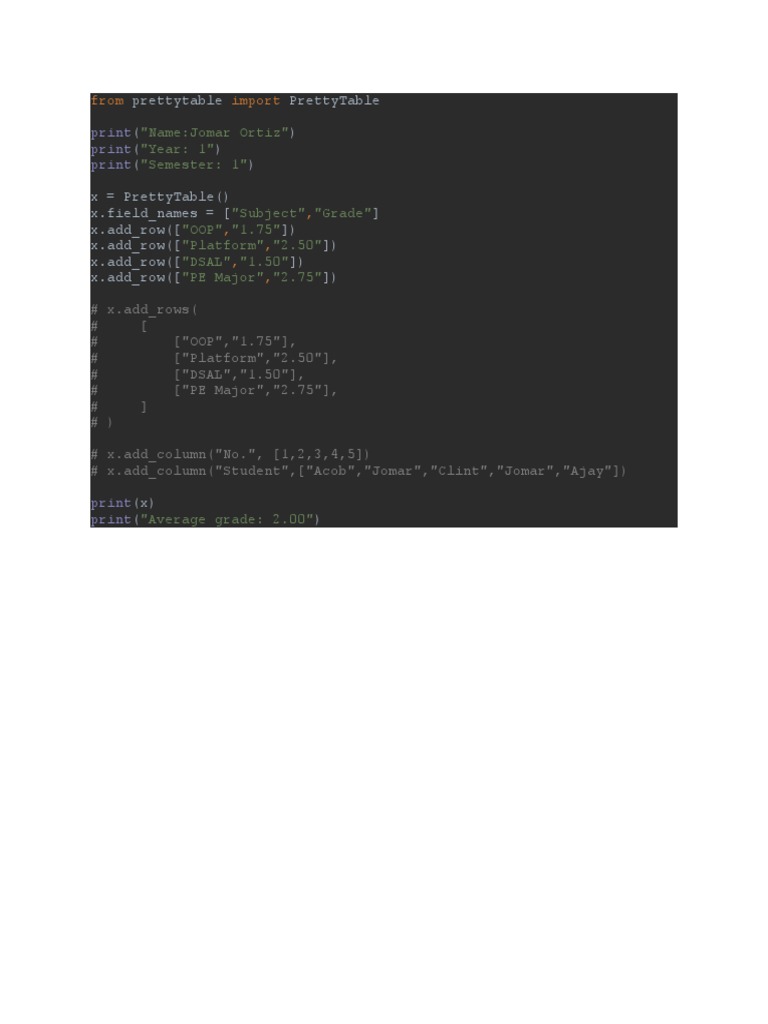 Lecture Code OOP PrettyTable | PDF