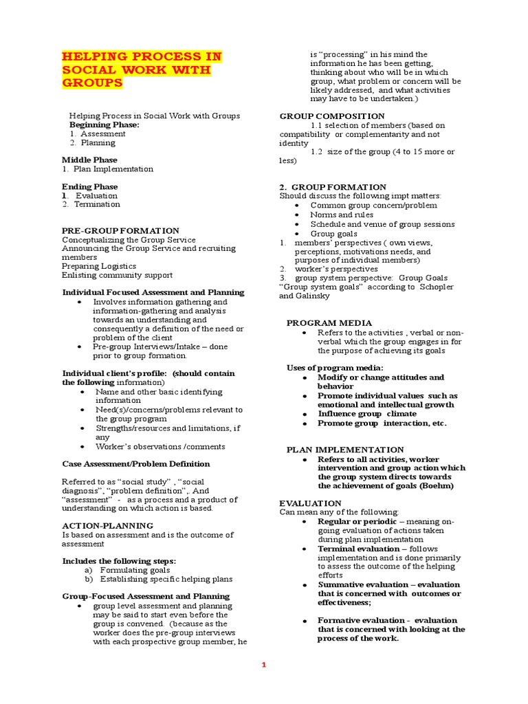 Social Work Group Helping Process | PDF | Evaluation | Psychosocial
