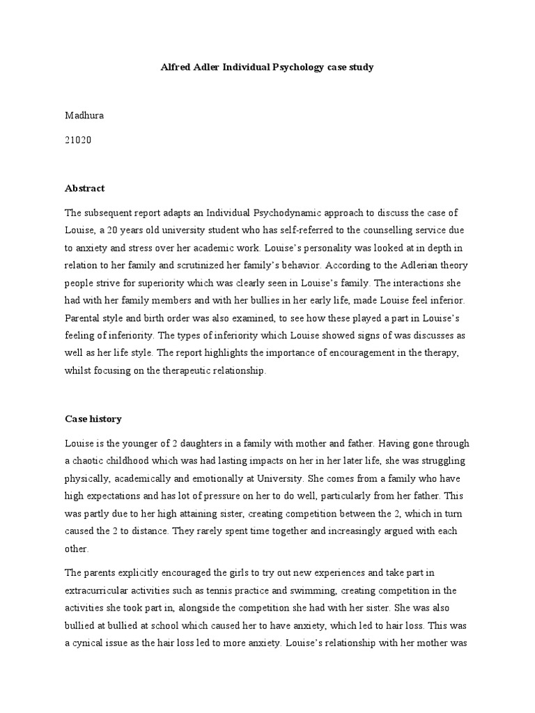 Alfred Adler Individual Psychology Case Study | PDF | Psychotherapy ...