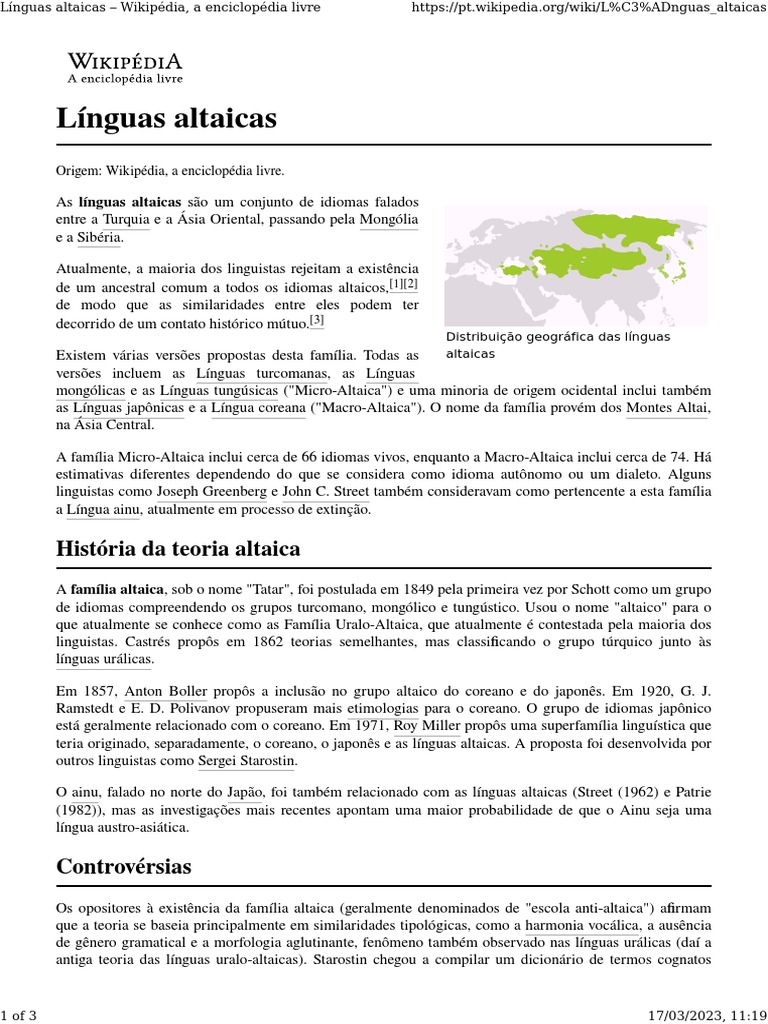 Línguas Altaicas | PDF | Filologia | Artes Linguísticas e Disciplina