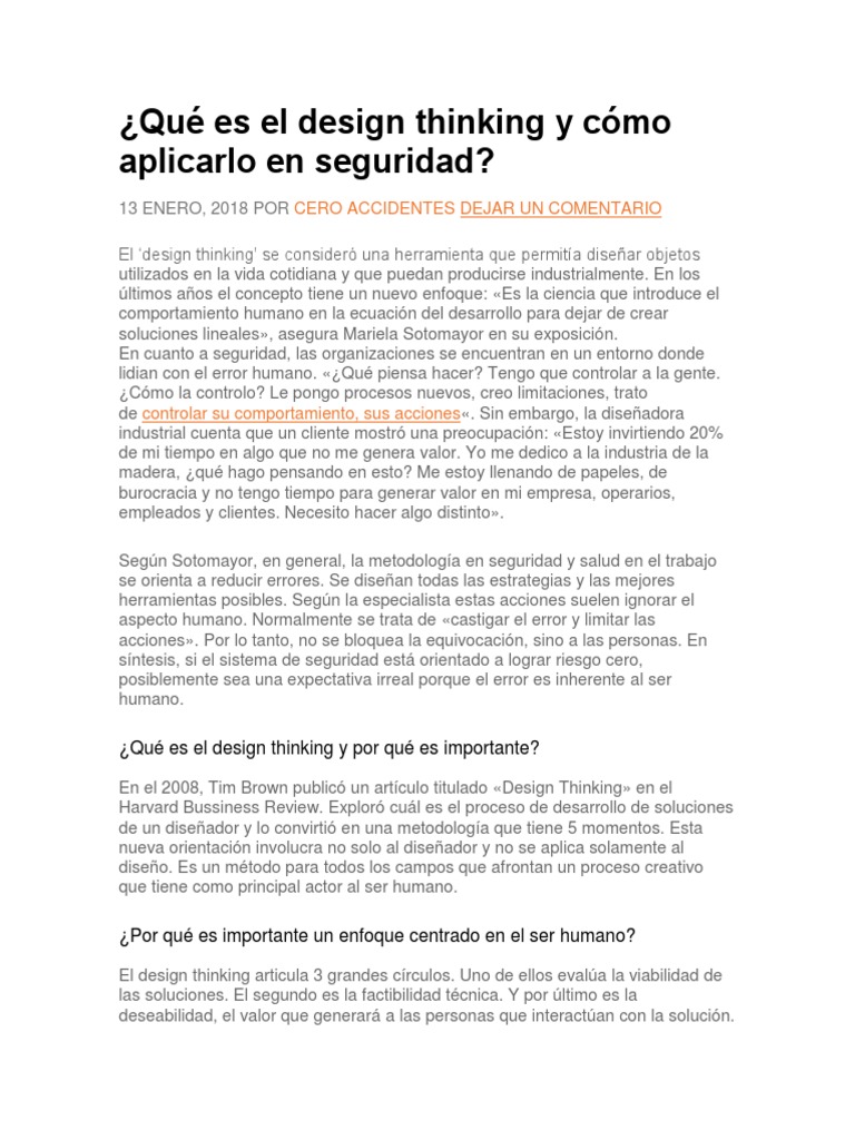 Artc 1 - Qué Es El Design Thinking y Cómo Aplicarlo en Seguridad PDF | Descargar gratis PDF | El ...