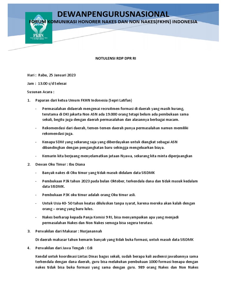 Notulensi RDP DPR RI 25012023 | PDF