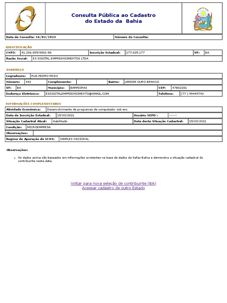 SINTEGRA - ICMS - Consulta Pública PDF | PDF