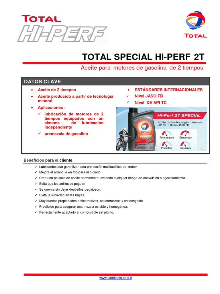 Viscosidad Aceite Total Hi Perf 2T | PDF | Lubricante