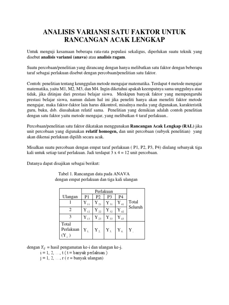 Analisis Variansi Satu Faktor PDF | PDF