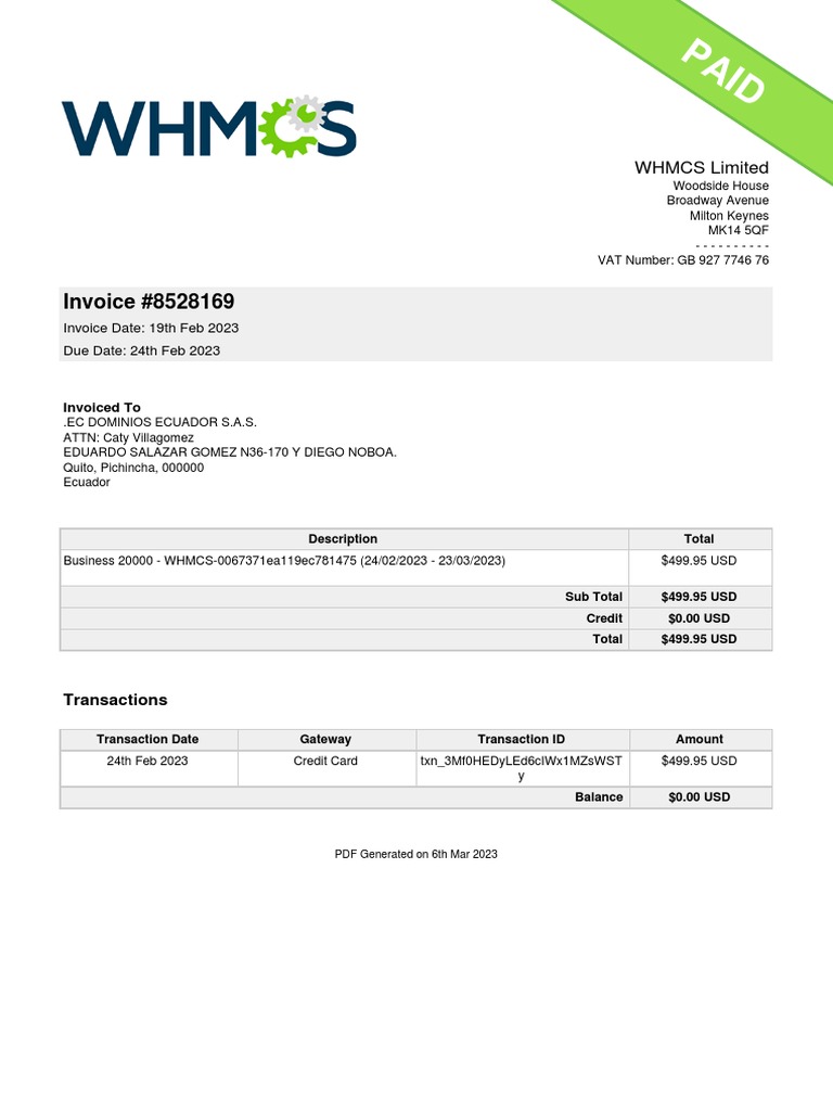 Invoice #8528169: WHMCS Limited | PDF | Accounting