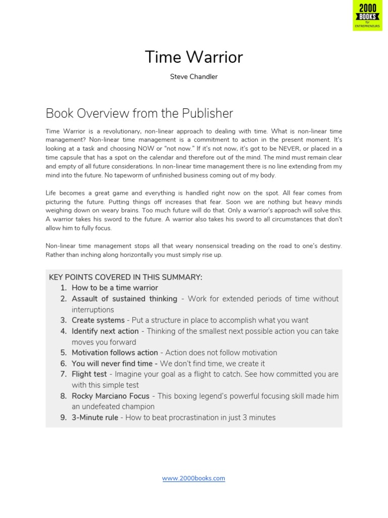 Time Warrior: A Guide to Non-Linear Time Management and Productivity | PDF