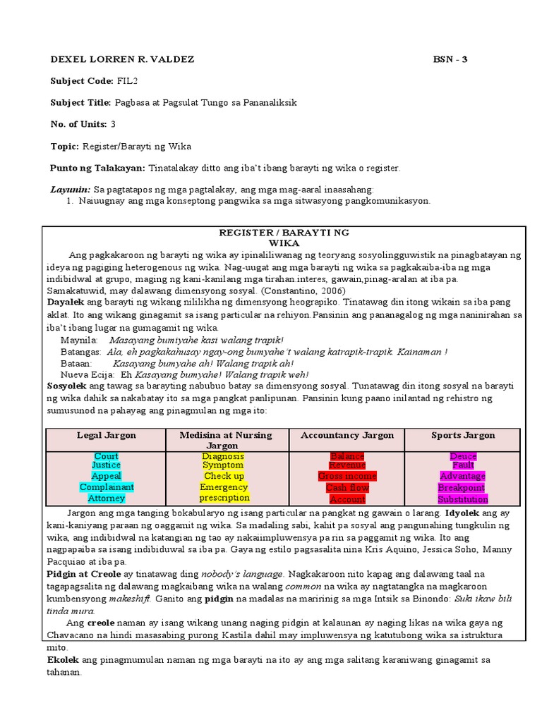 GCAS-11 TATUNAY Register Barayti-ng-Wika | PDF
