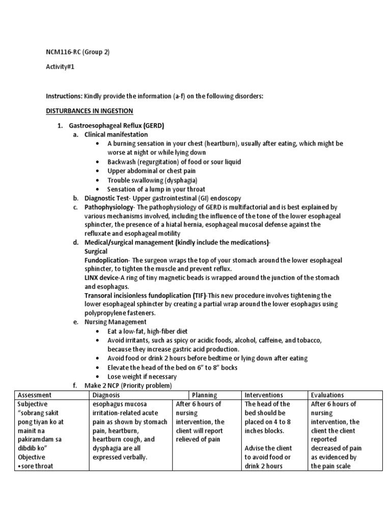 NCM 116 - RLE Activity#1 - VALDEZ PDF | PDF | Gastroesophageal Reflux ...
