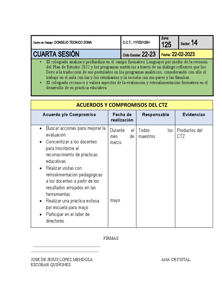 Cuarta Reunión CTZ Acuerdo | PDF