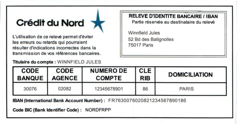 RIB et IBAN du Crédit du Nord | PDF