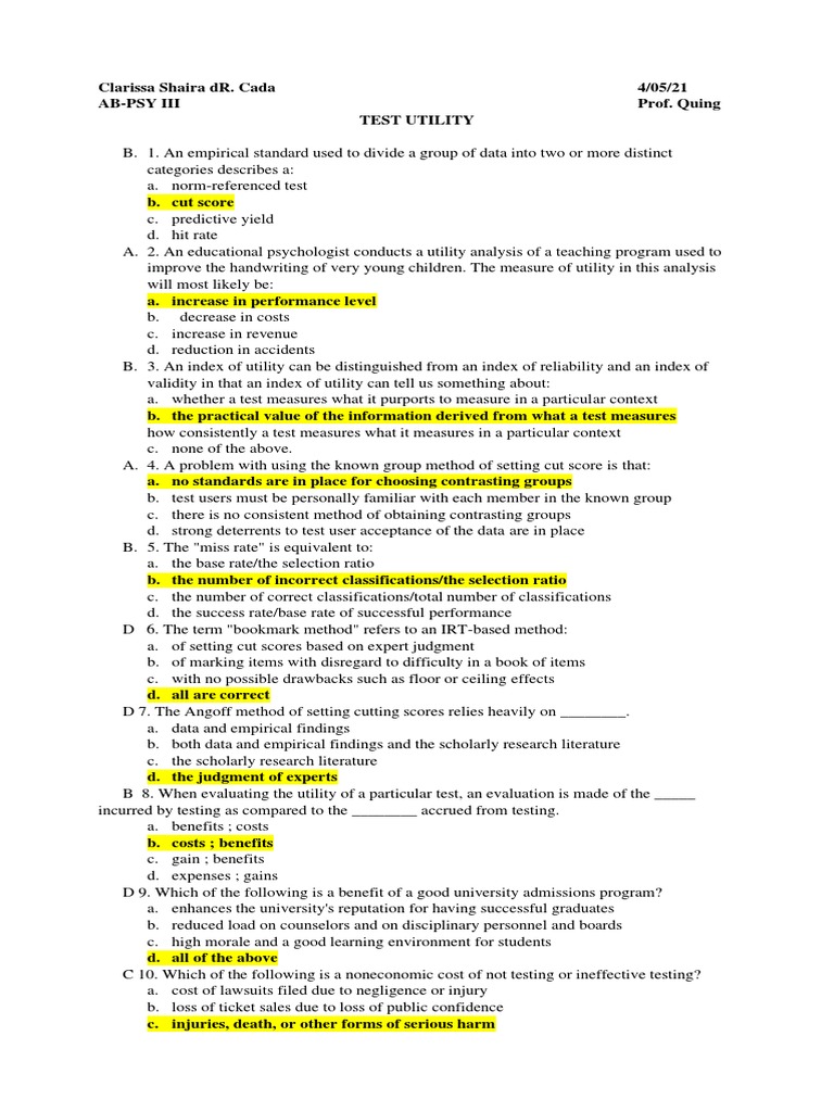 Test Utility Pdf Pdf Multiple Choice Validity Statistics 1594