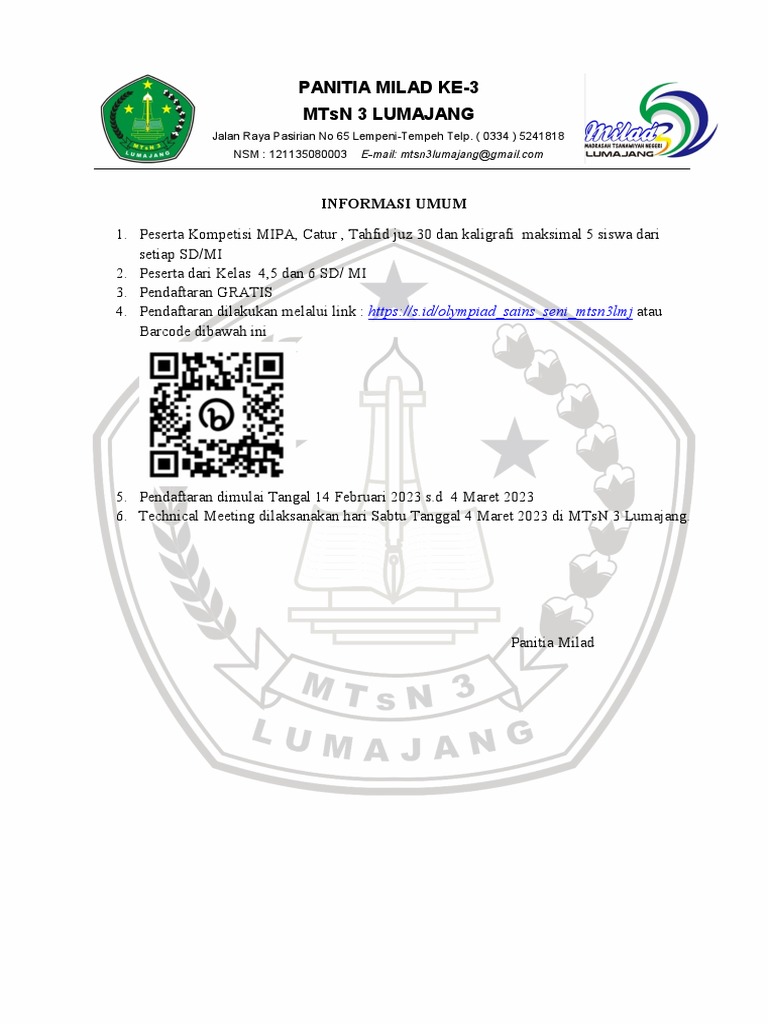 Juknis Olimpiade Sains Dan Seni Milad MTSN 3 Lumajang | PDF