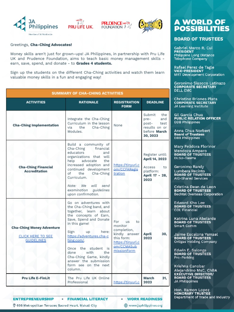 Cha-Ching Financial Literacy Activities | PDF | Learning | Behavior ...