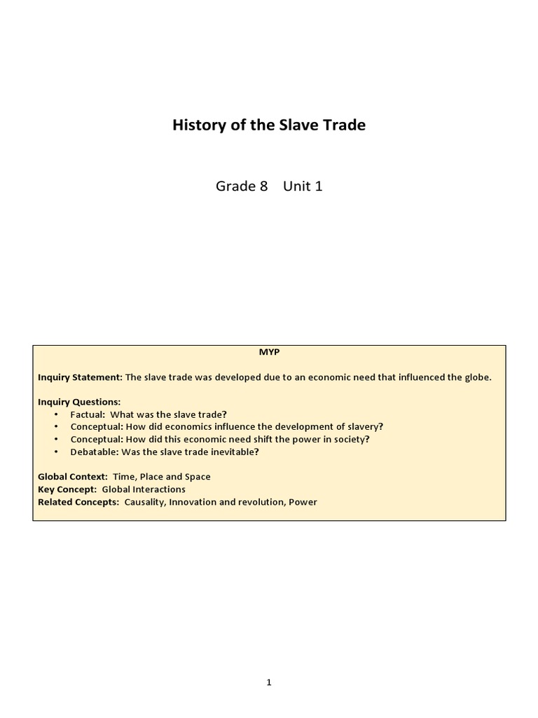 1 History of The Slave Trade Unit Reading | Download grátis PDF ...