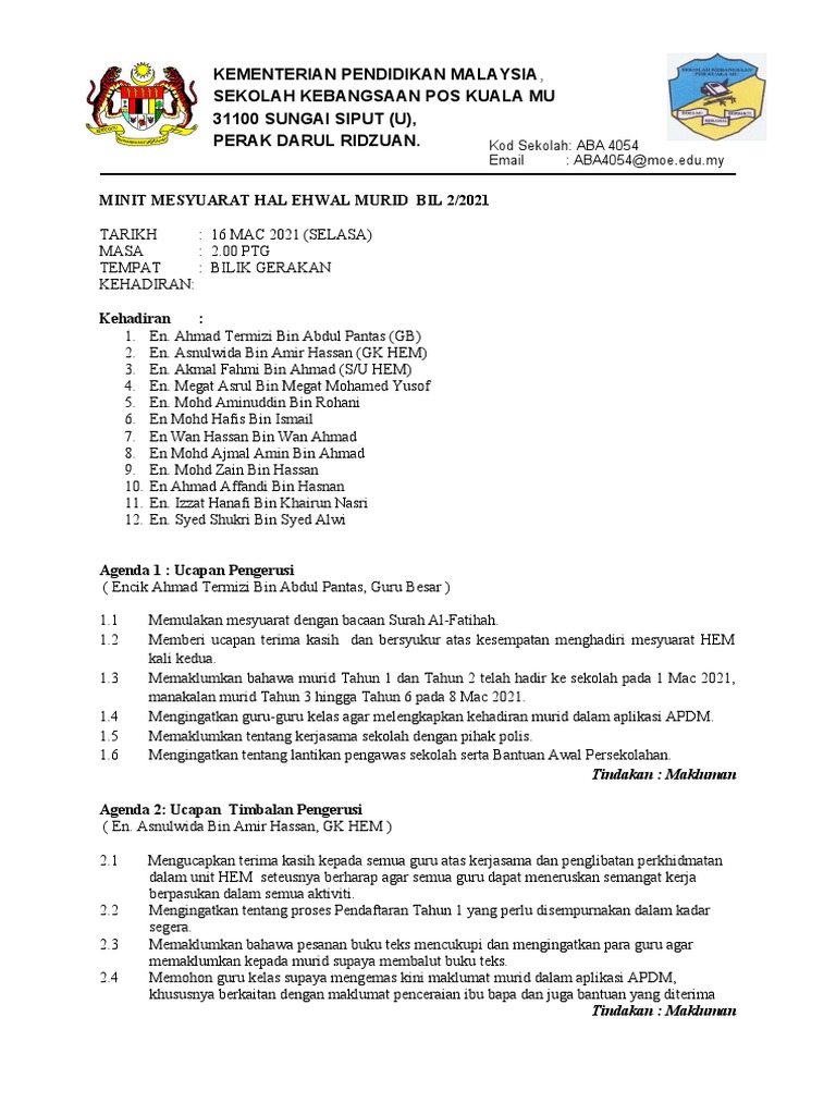 Mesyuarat Hem Kali Kedua 2021 | PDF