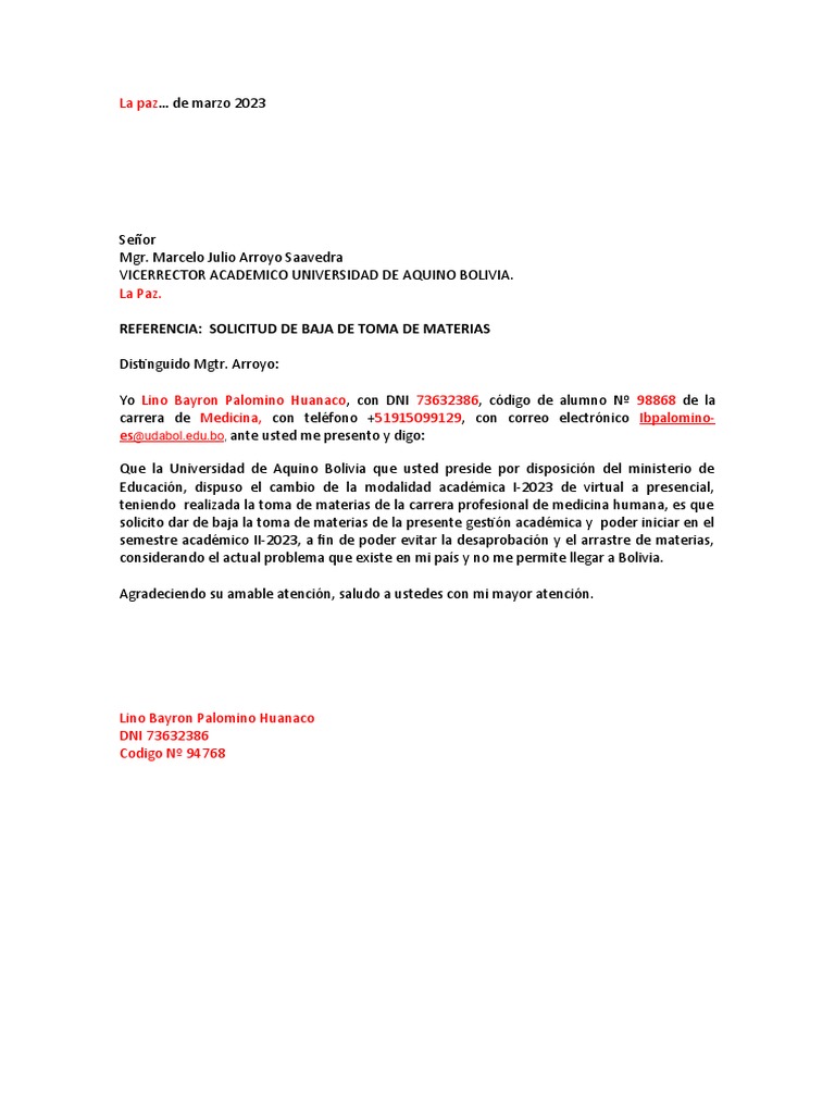 Carta Solicitud de Baja | PDF