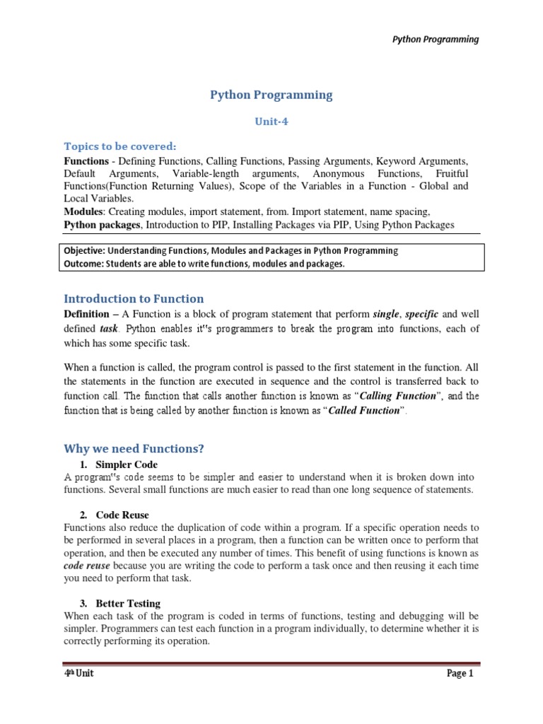 Python Unit 4 Pdf Parameter Computer Programming Anonymous Function
