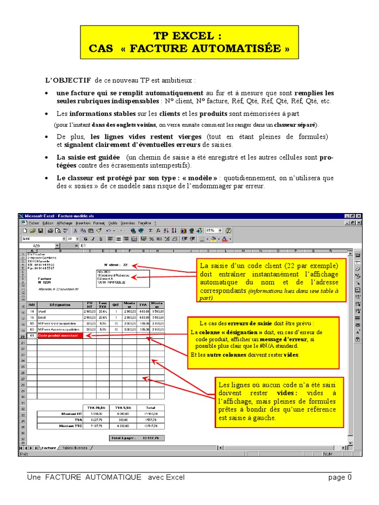 Facture Automatique avec Excel | PDF | Microsoft Excel | Fichier ...