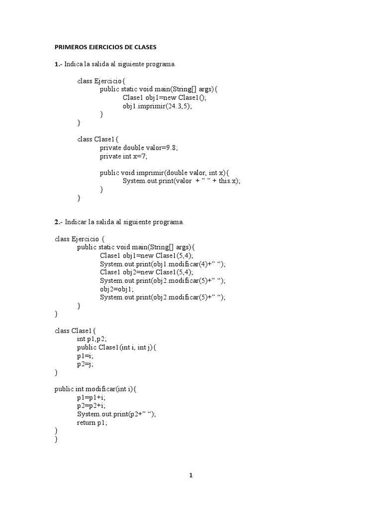 Ejercicios 1 | PDF | Constructor (Programación Orientada a Objetos) | Programación