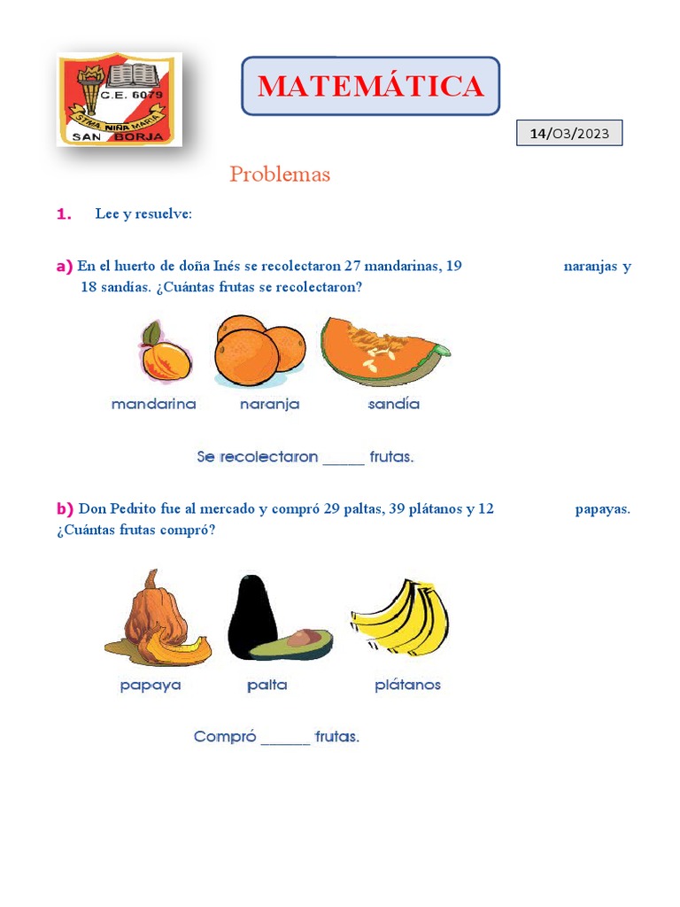 Problemas de matemática sobre recuentos, sumas y comparaciones de ...