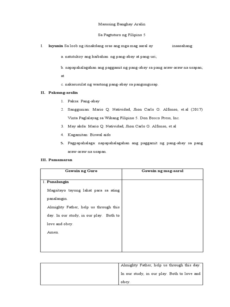 A Detailed Lesson Plan in Filipino 5 | PDF