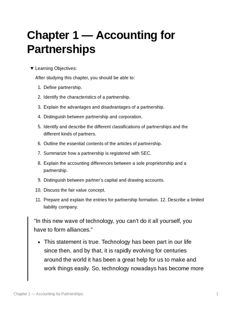 Chapter 1 Accounting For Partnerships | PDF | Debits And Credits ...