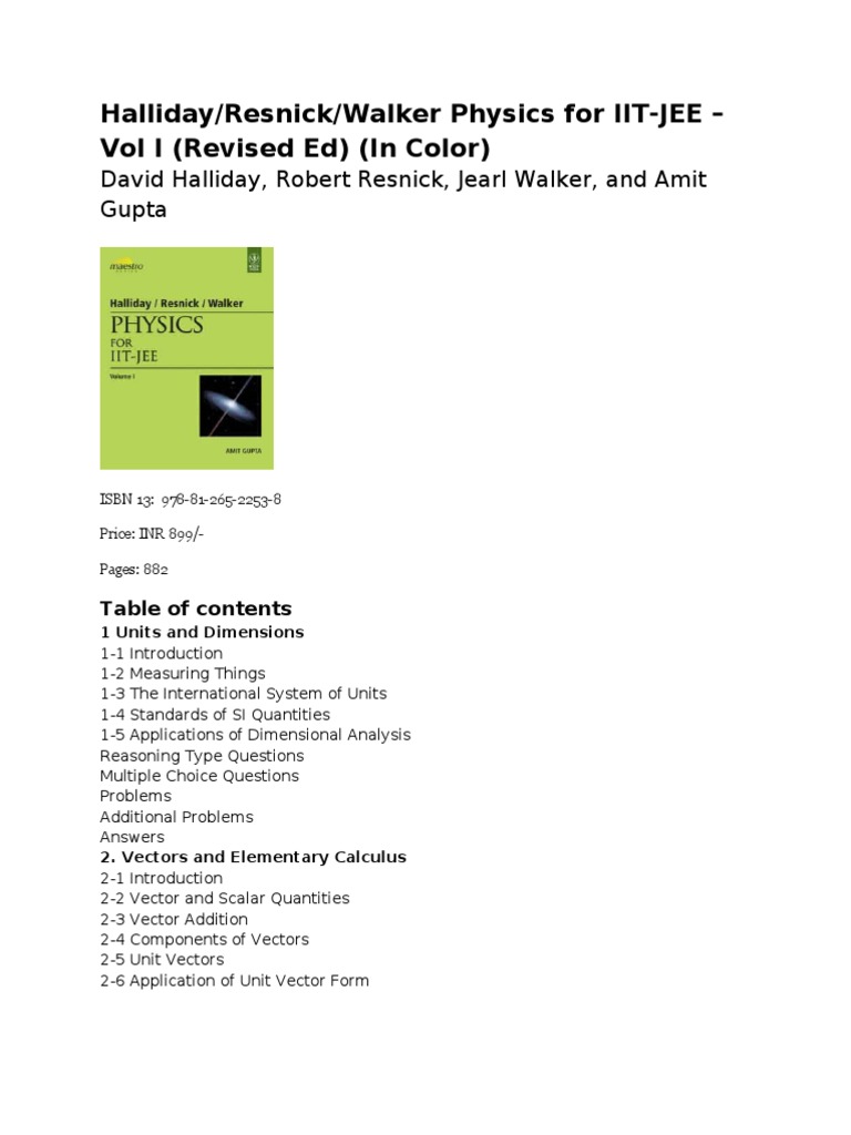 Toc Halliday Resnick Walker Physics Vol I | PDF | Rotation Around A ...