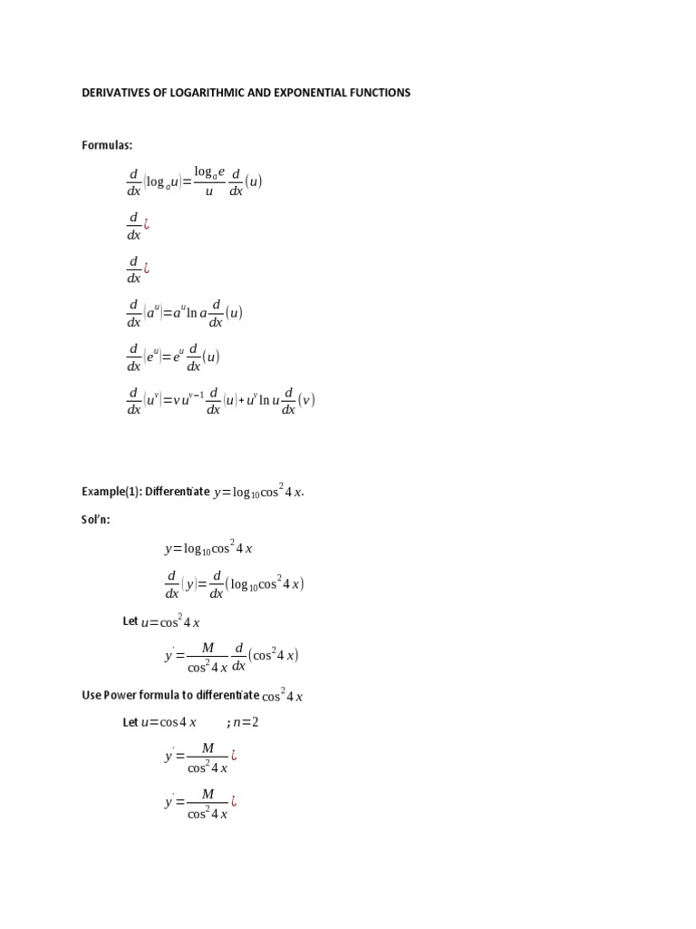 Derivatives of Logarithmic and Exponential Functions | Download Free ...