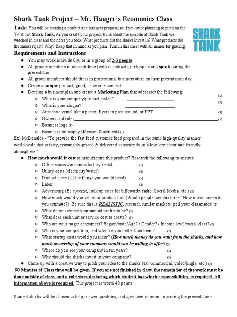 Shark Tank Project Guidelines | PDF | Vocabulary | Advertising