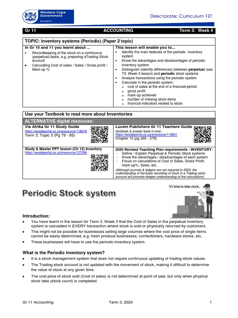 Accounting Grade 11 Term 3 Week 4 - 2020 | PDF | Stocks | Cost