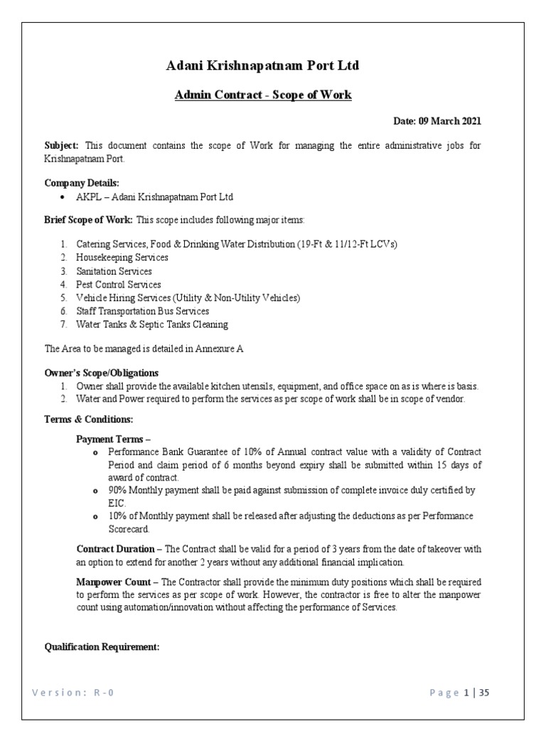 Adani Krishnapatnam Port RFQ | PDF | Housekeeping | Employment