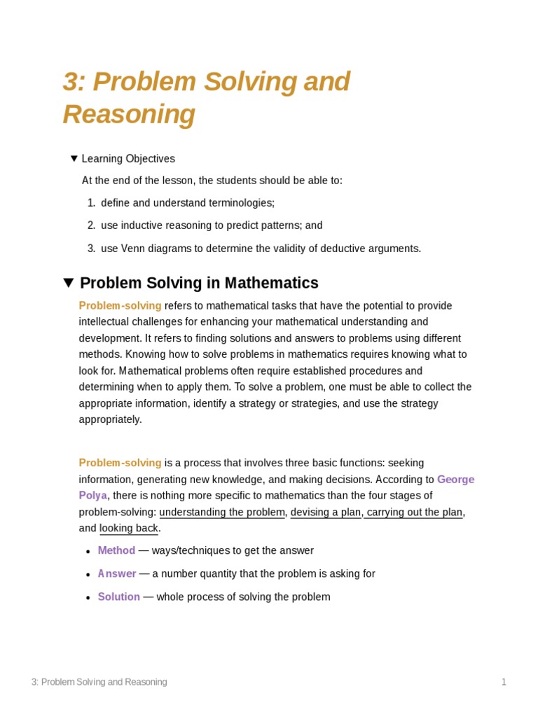 3 Problem Solving and Reasoning | PDF