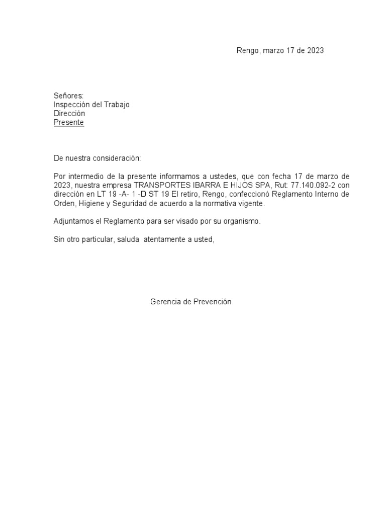 Carta Conductora Inspección Del Trabajo | PDF