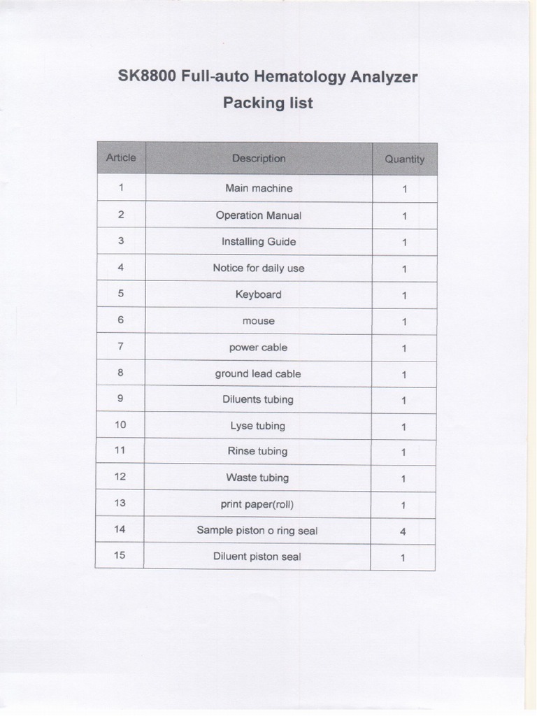 Guia de Instalação Aparelho Hematologia SK8800 PDF | PDF