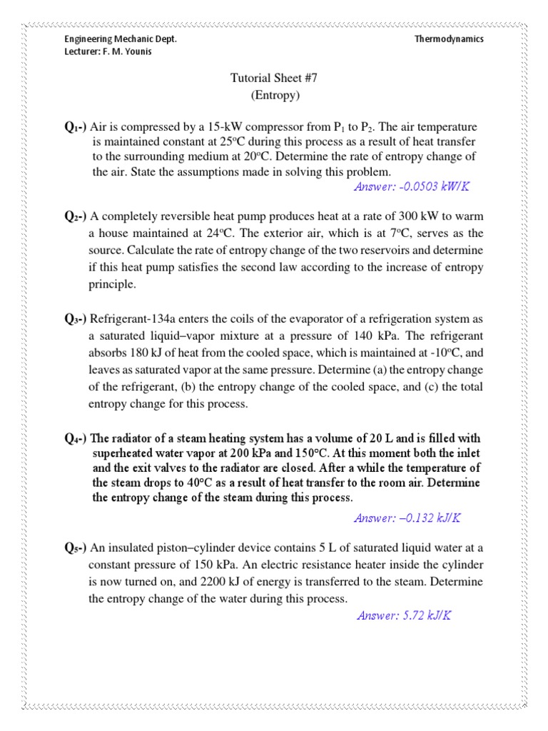 Sheet #7 | PDF | Entropy | Heat